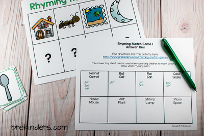 Rhyming Match Games - PreKinders Preschool Activities