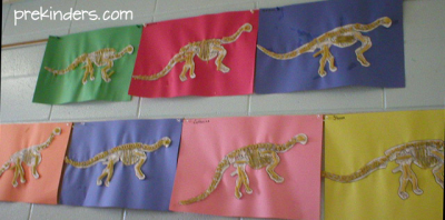 Dinosaur Pasta Skeletons - PreKinders Preschool Activities