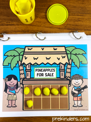Summer Pineapple Play Dough Counting Mats - PreKinders Preschool Activities